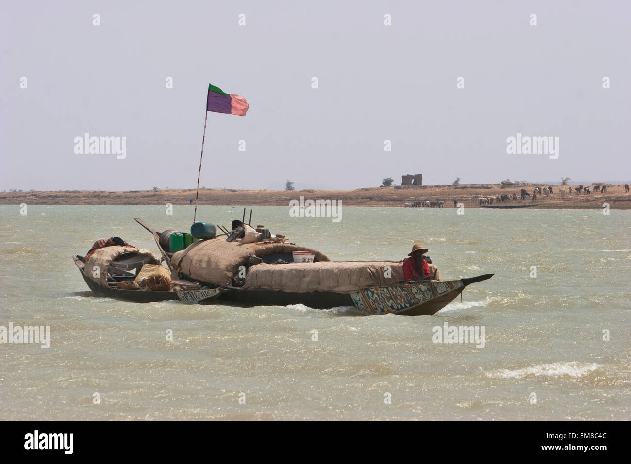 Pinasse carrying cargo and passengers on the Niger River between Mopti ...