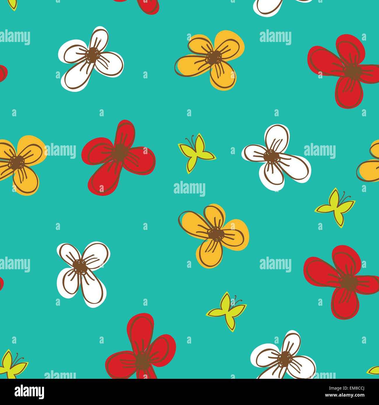 Seamless pattern with abstract hand drawn flowers Stock Vector Image ...