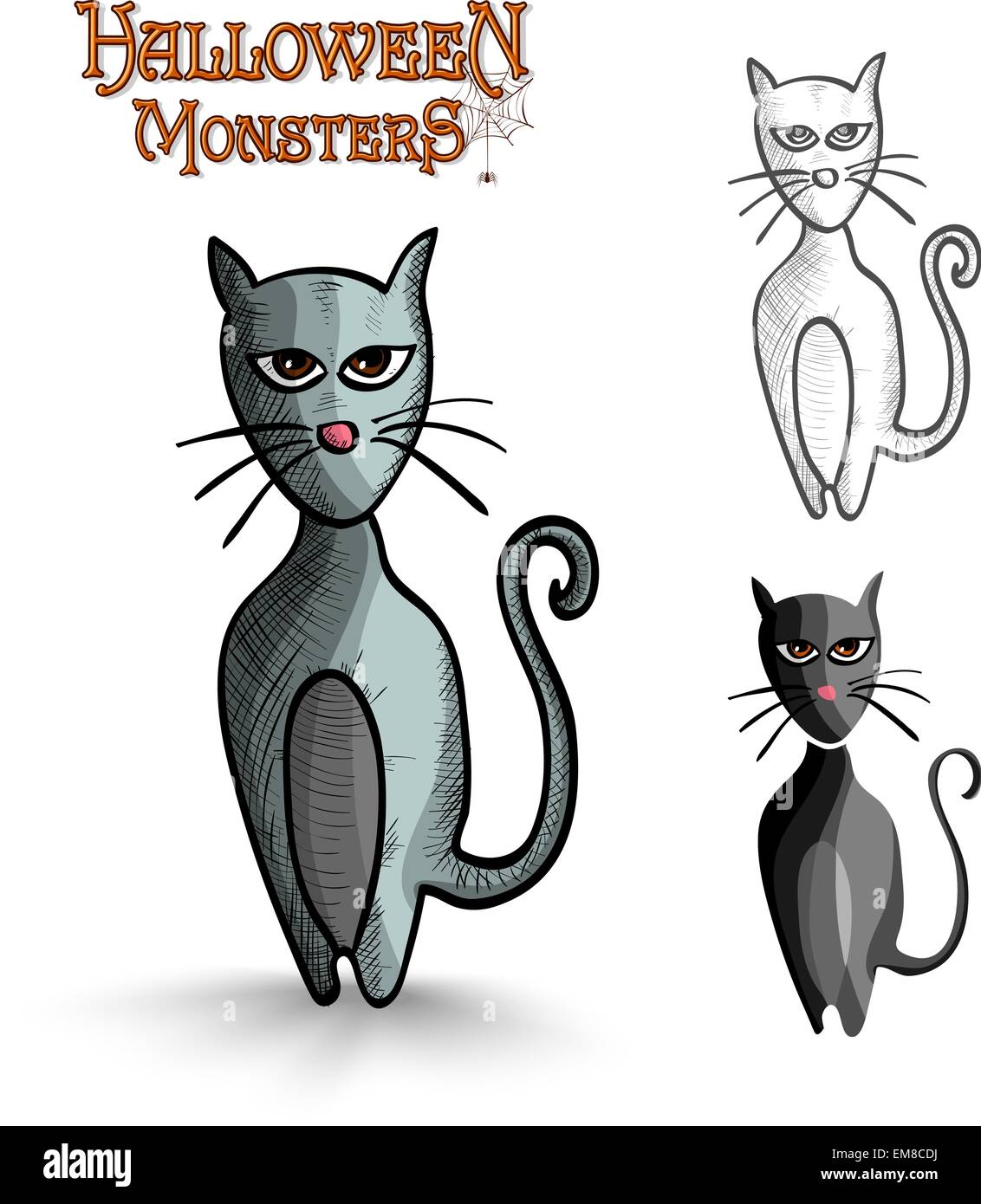Halloween monsters scary cartoon black cat EPS10 file Stock Vector ...