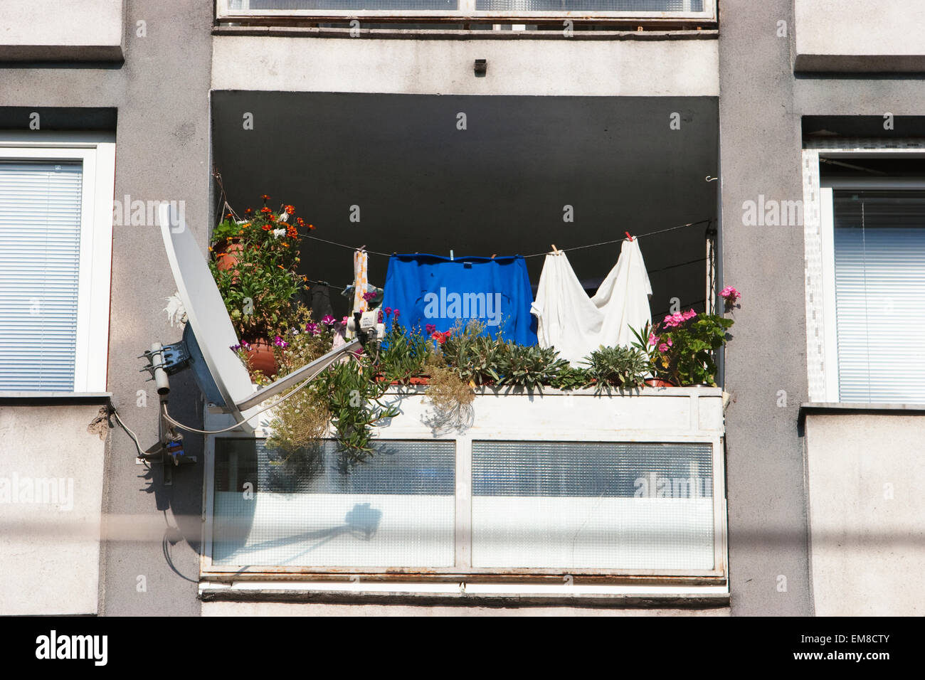 Satellite dish on a modern apartment buildings, Sarajevo, Bosnia and ...