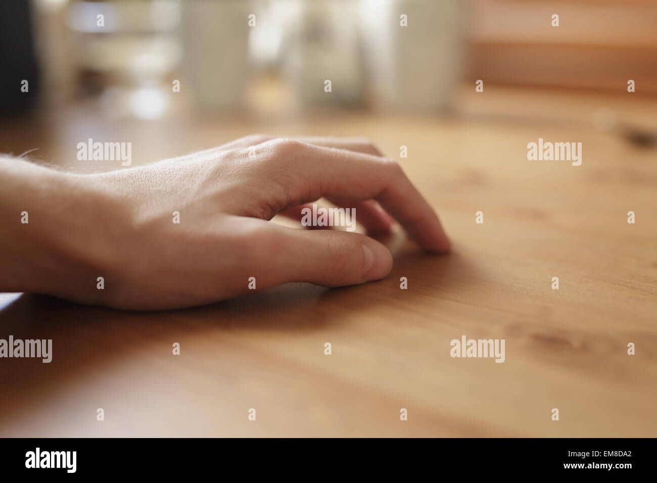 man hand on empty wood table Stock Photo - Alamy