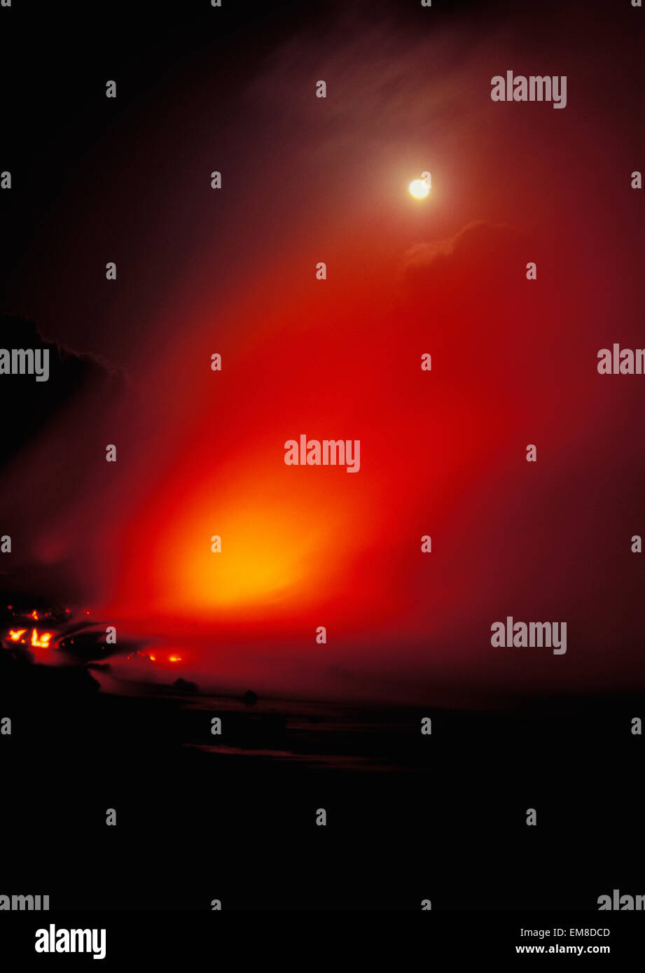 Hawaii, Big Island, Hawaii Volcanoes National Park, Lava Flow With Full ...