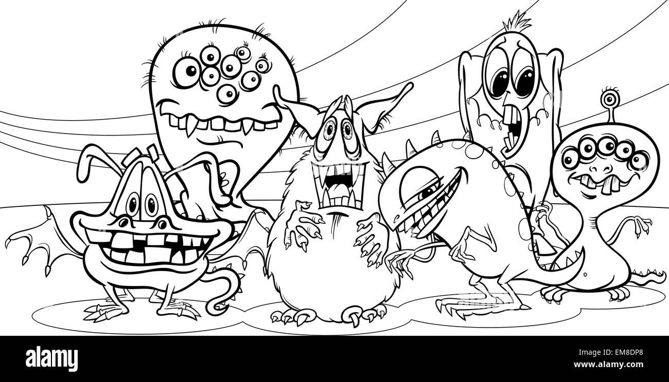 cartoon monsters group coloring page Stock Vector Image & Art - Alamy