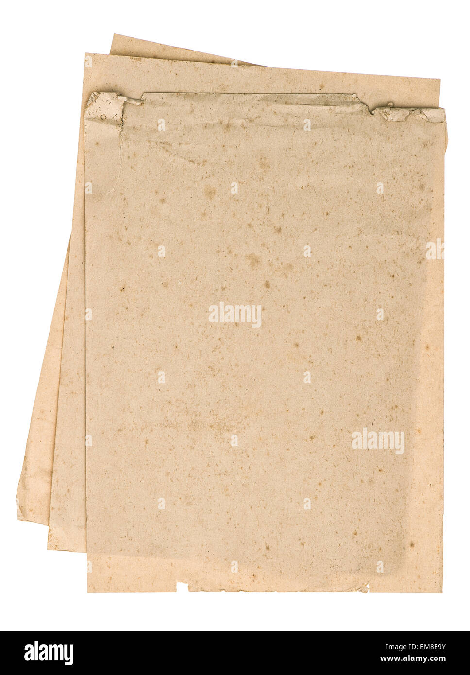 Used look paper sheets isolated on white background. Textured book ...