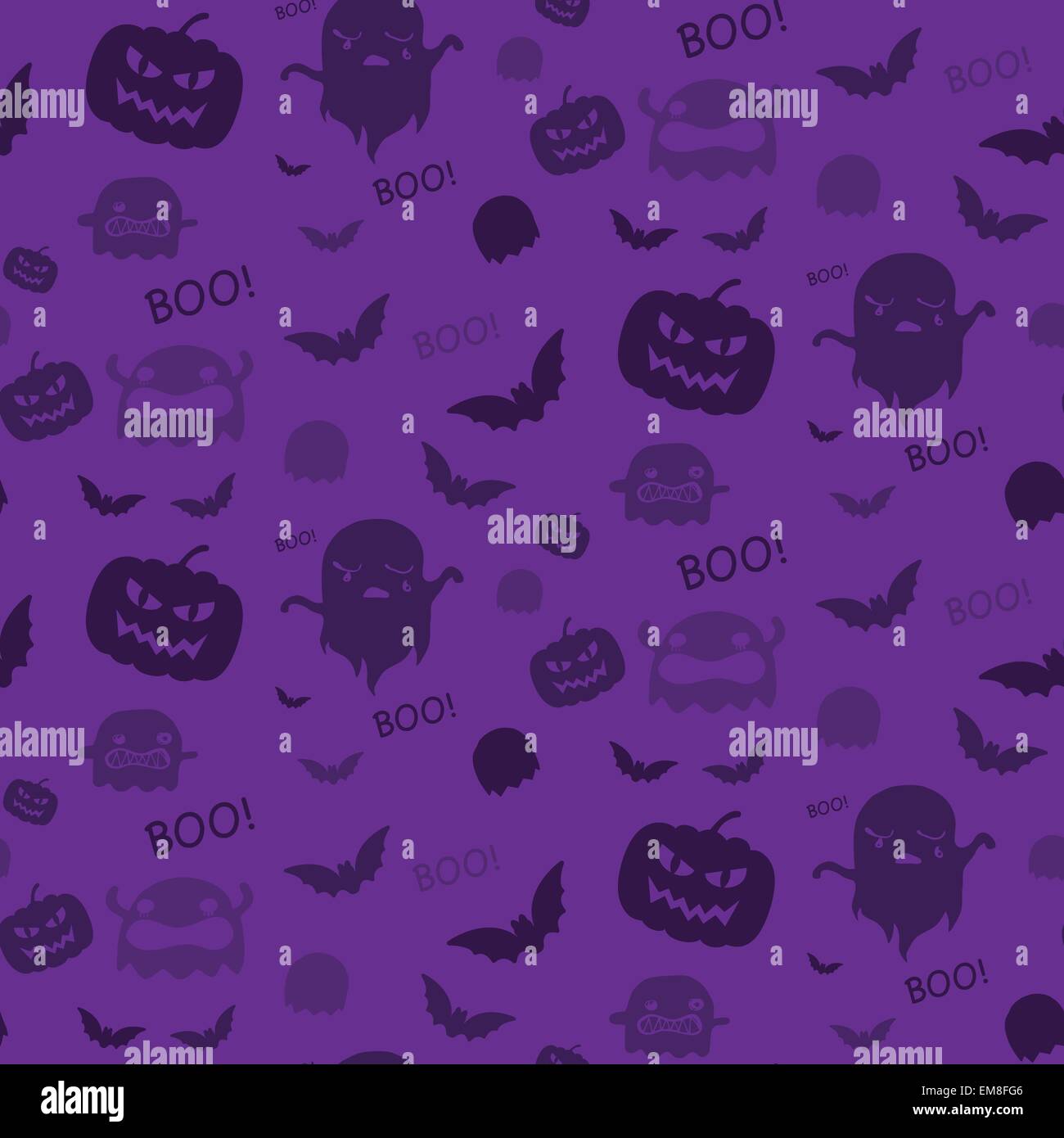 Halloween Ghost Bat Pumpkin Seamless Pattern Background Purple Stock ...