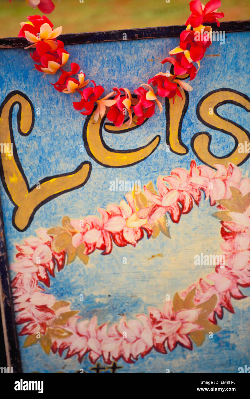 Hawaii, Big Island, Hilo, Lei And Flower Stand Sign Stock Photo - Alamy
