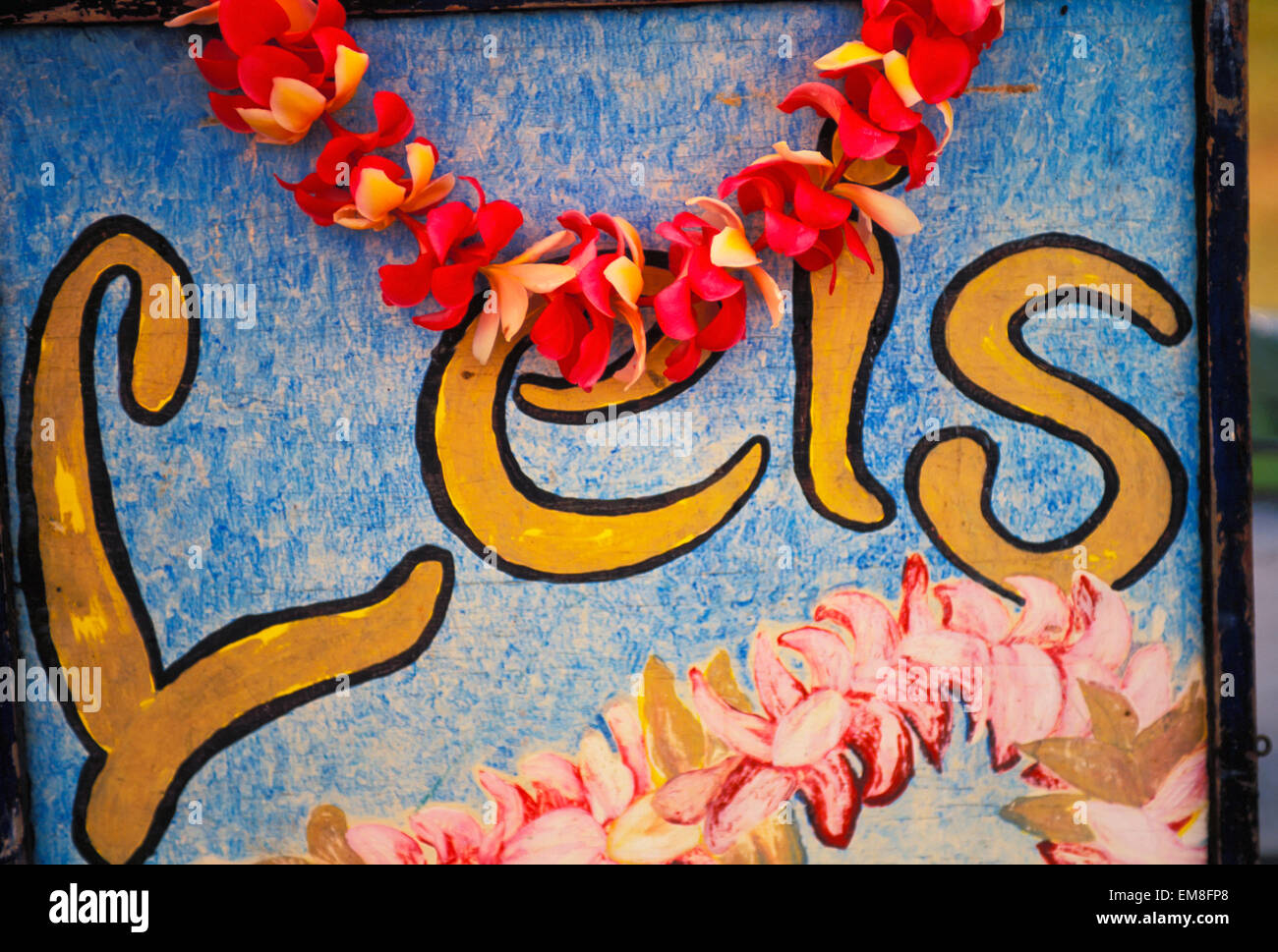 Hawaii, Big Island, Hilo, Lei And Flower Stand Sign Stock Photo - Alamy