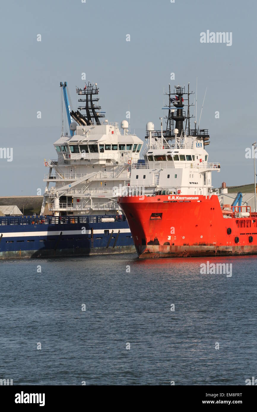 Platform supply ship MV E.R. Kristiansand arriving Montrose harbour ...