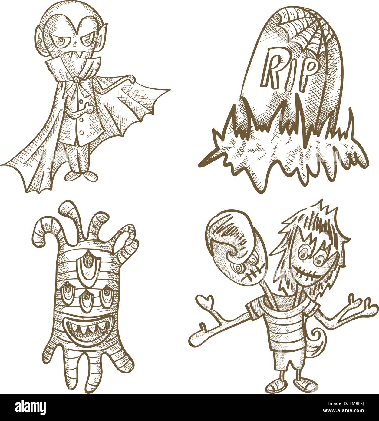 Halloween monsters isolated sketch style creatures set Stock Vector ...