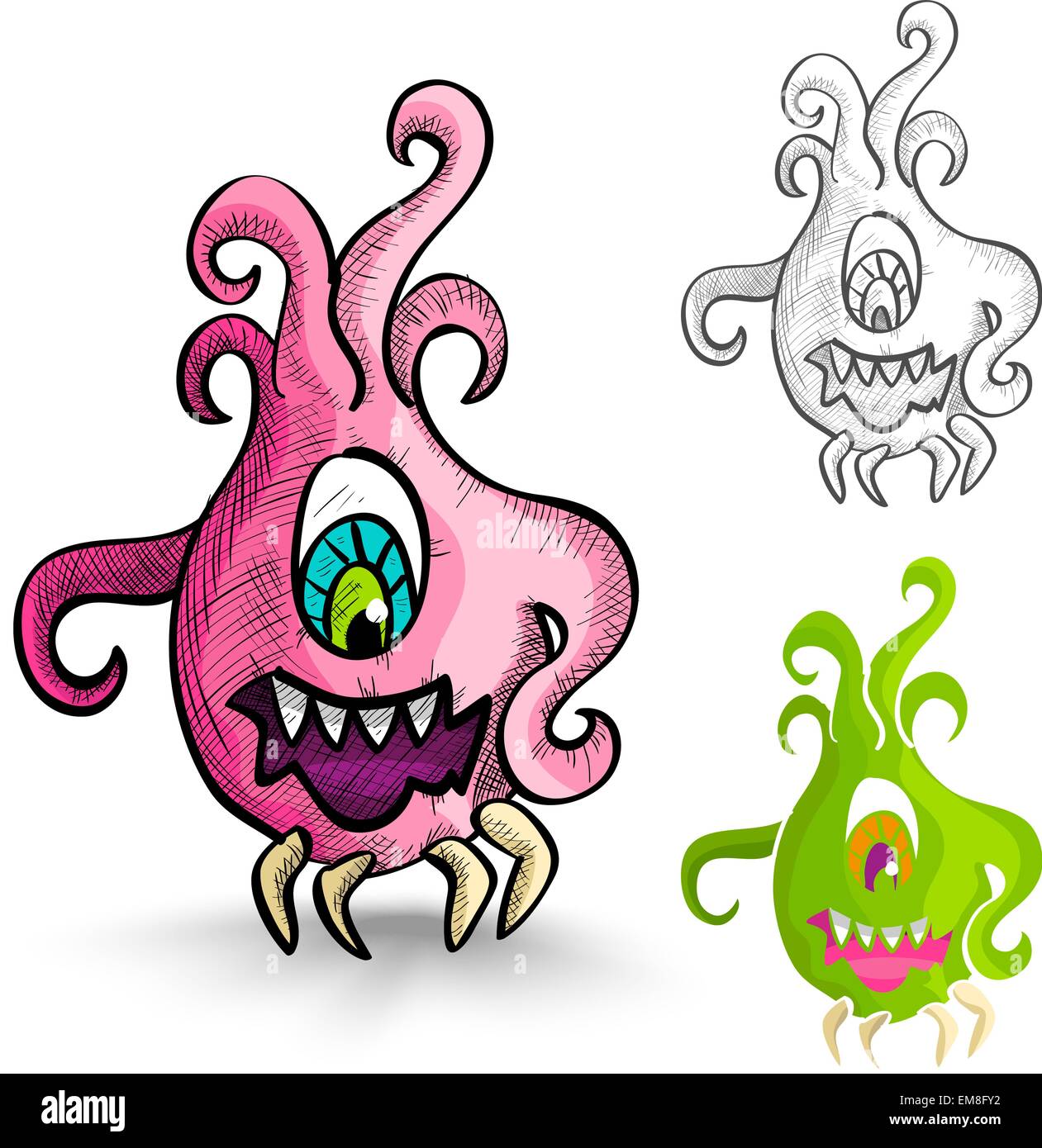 Halloween monsters isolated sketch style creatures set Stock Vector ...