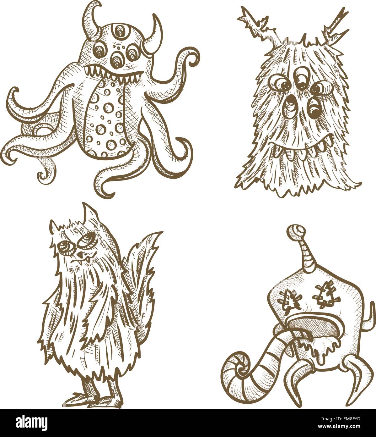 Halloween monsters isolated sketch style creatures set Stock Vector ...