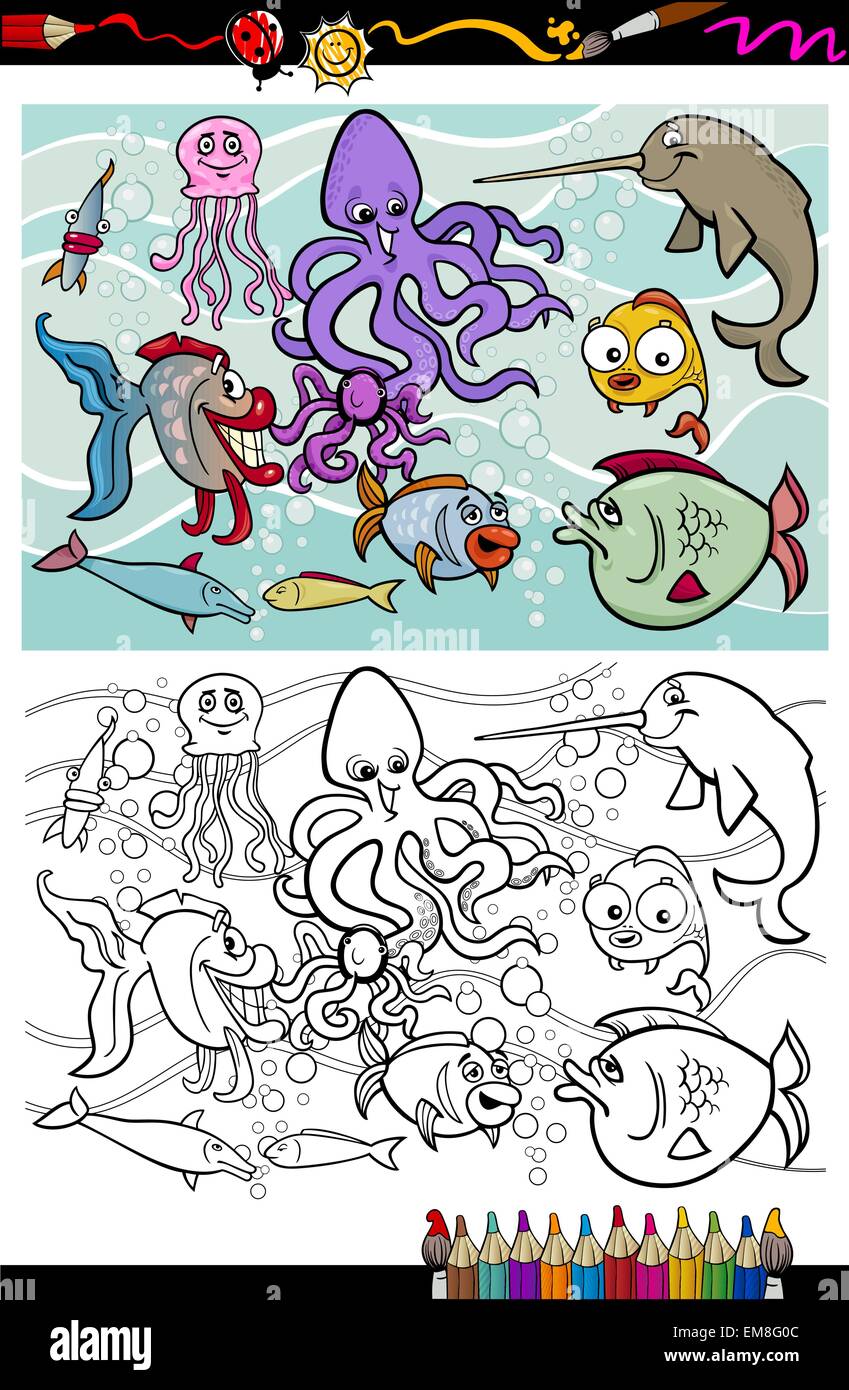 Sea life animals group coloring hi-res stock photography and images - Alamy