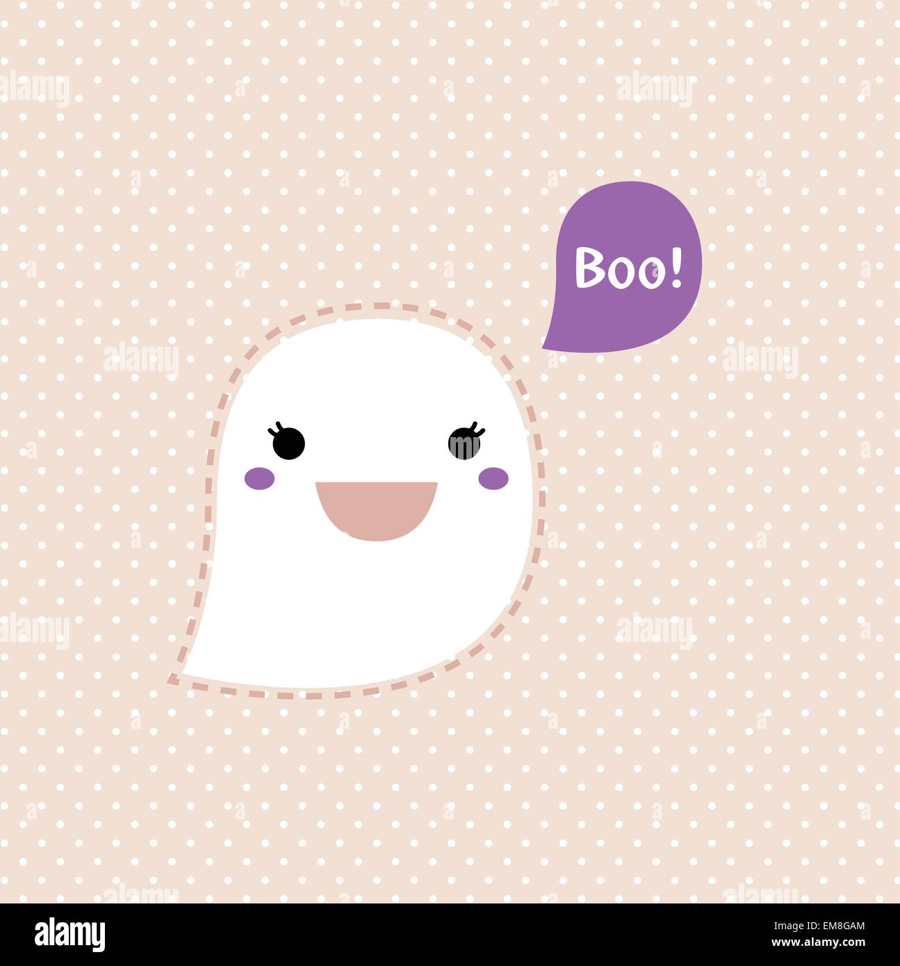 Cute Kawaii Ghost isolated on dotted retro background Stock Vector ...