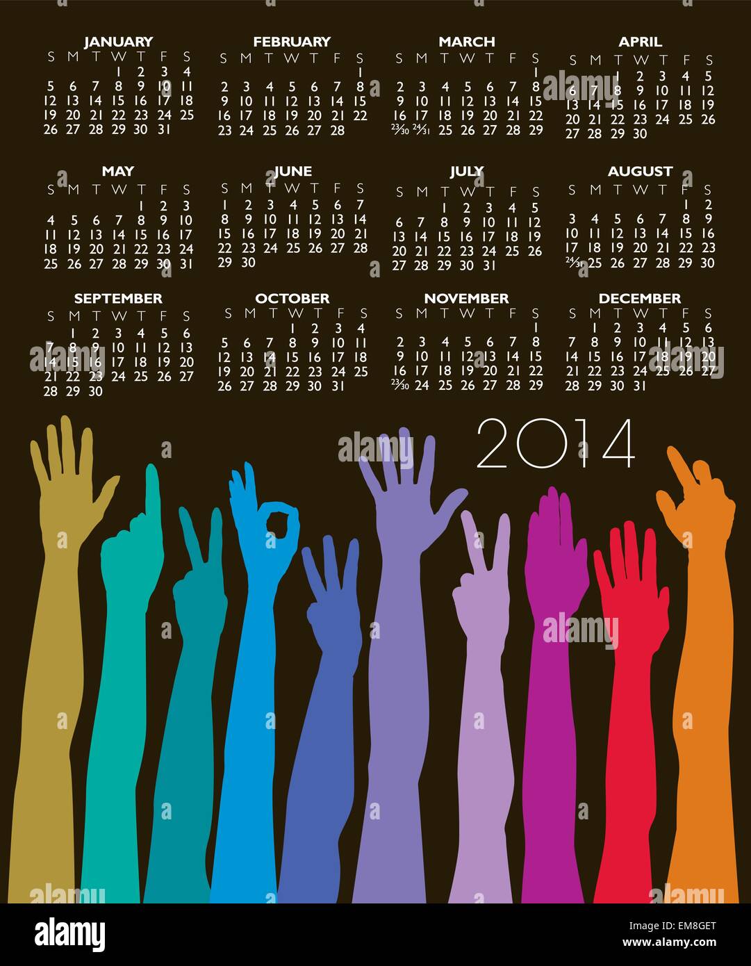 2014 Creative Hands Rainbow Calendar Stock Vector Image & Art - Alamy
