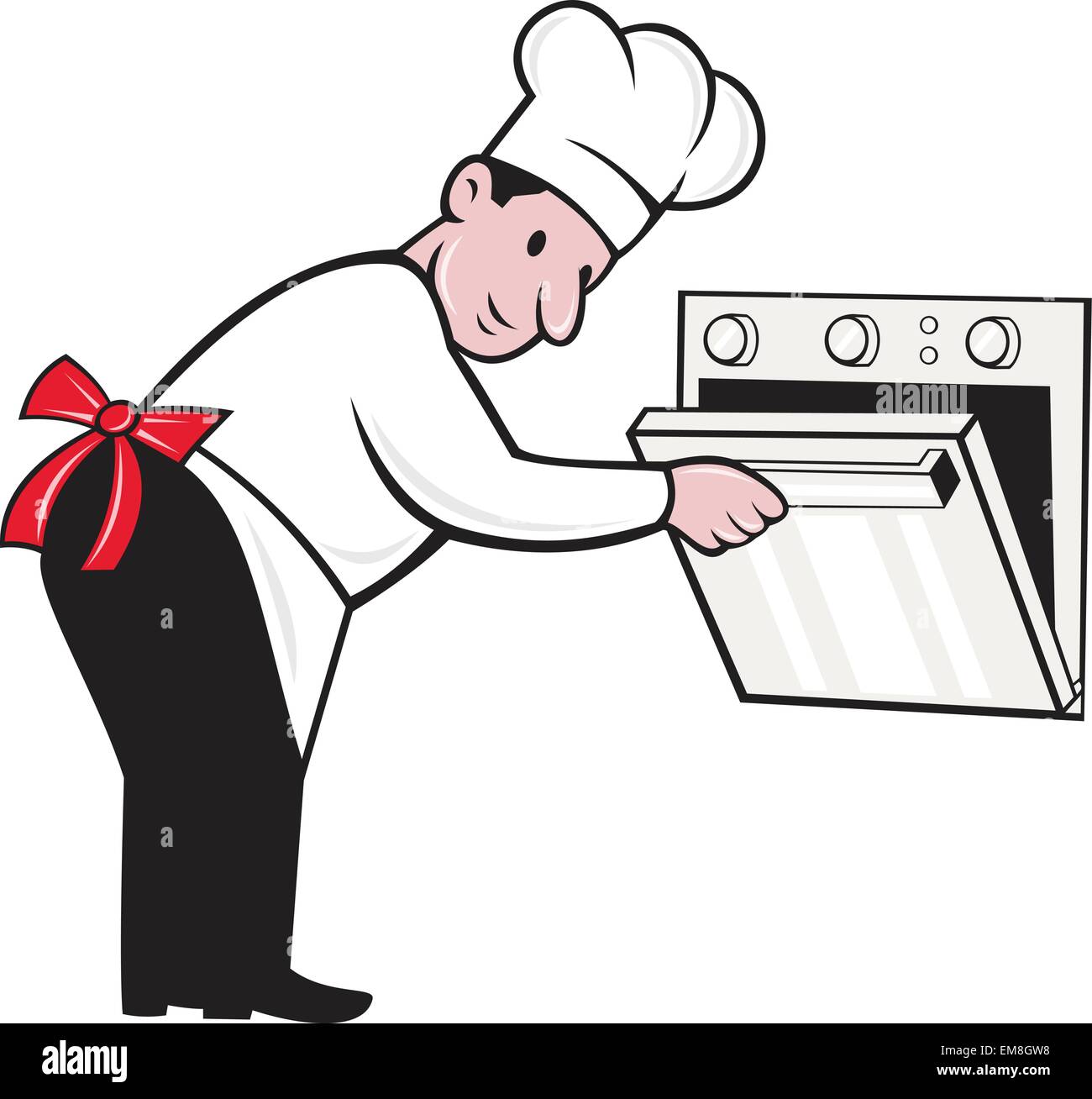 Cartoon Chef Baker Cook Opening Oven Stock Vector Image & Art - Alamy