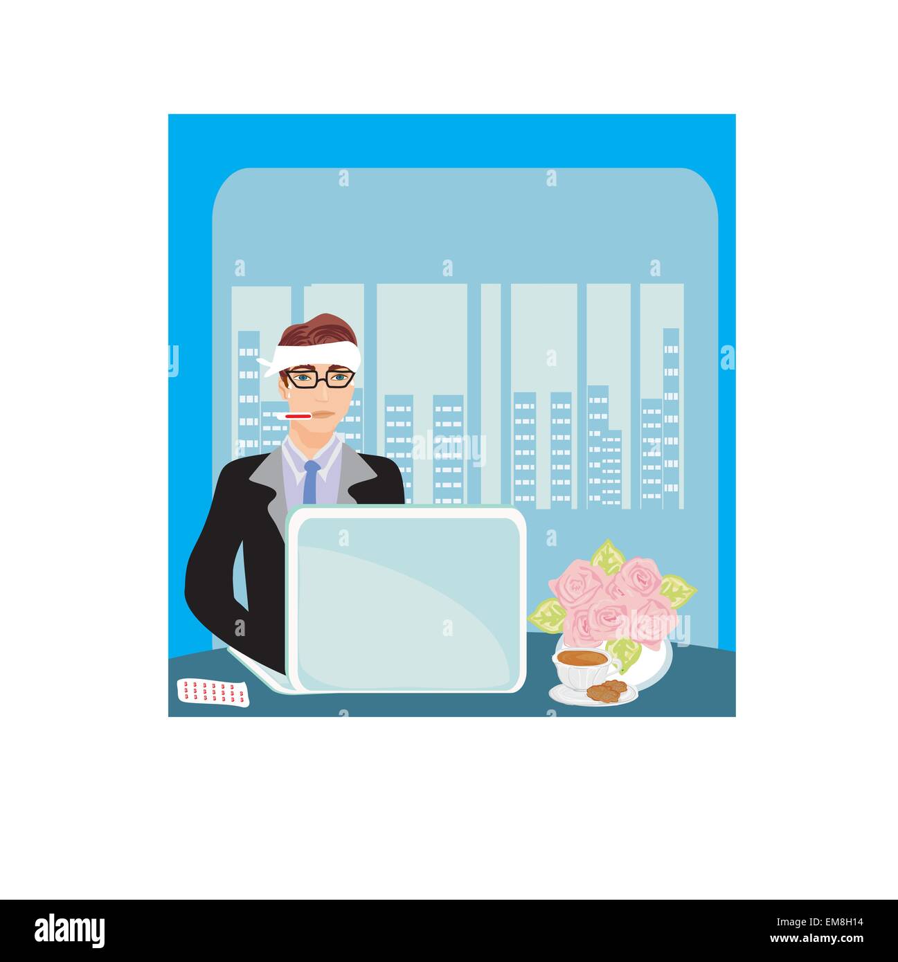 Cartoon sick boy thermometer Cut Out Stock Images & Pictures - Alamy