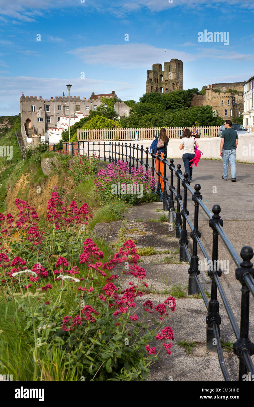 UK, England, Yorkshire, Scarborough, visitors walking to Castle from ...