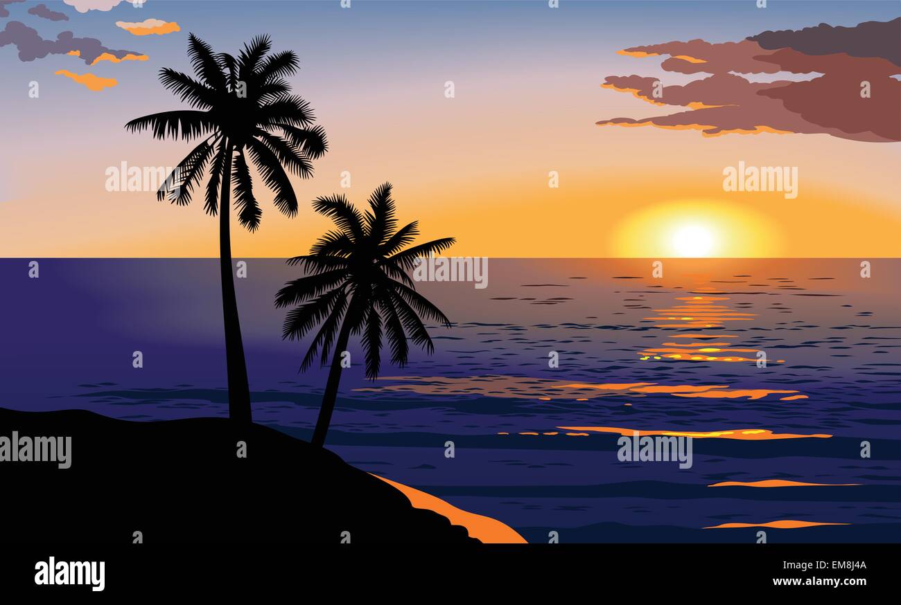 Red sun sea Stock Vector Images - Alamy