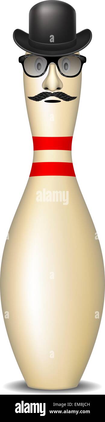 Bowling pin with bowler hat, mustache and glasses Stock Vector Image ...