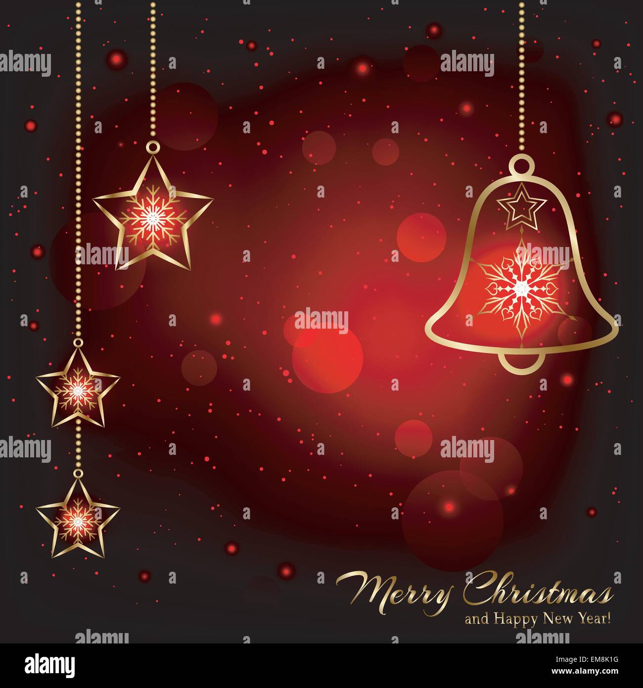 Sparkling Red Christmas Bell Snowflakes Greeting Card Stock Vector ...