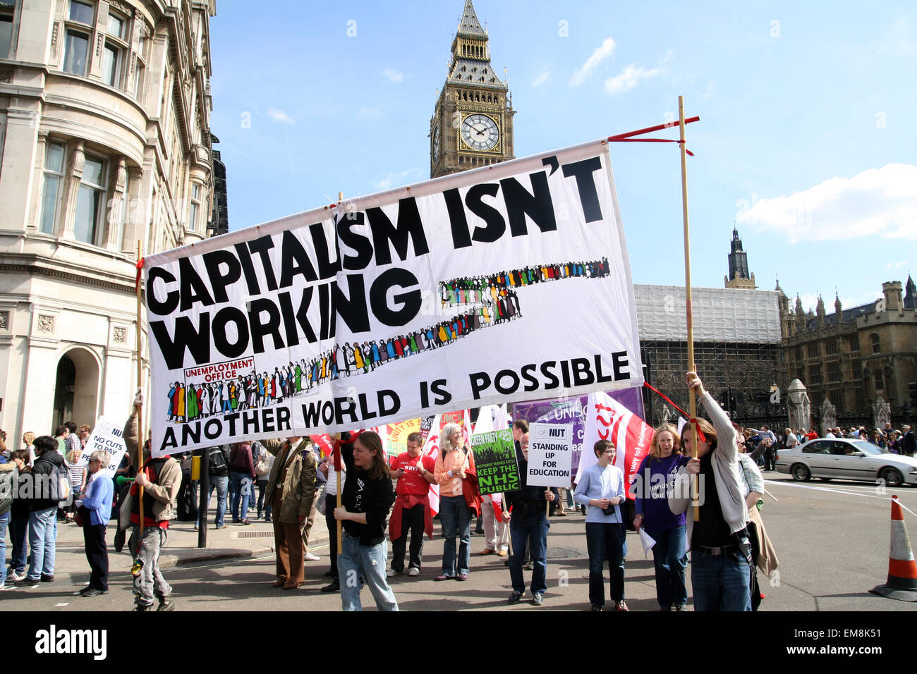 capitalism isn't working banner in Westminster during Welfare state ...