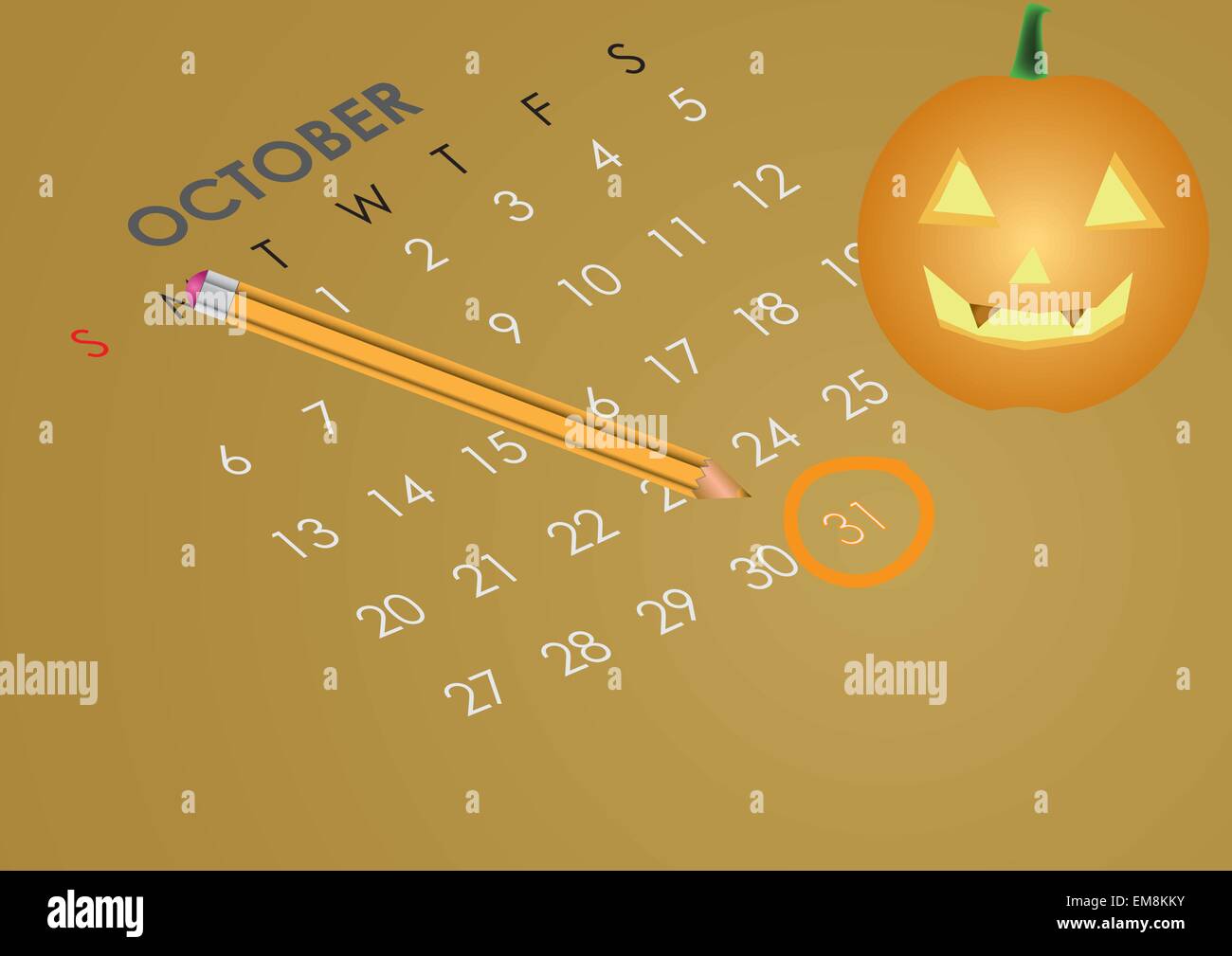 An October calendar showing the 31st prominently Stock Vector Image ...