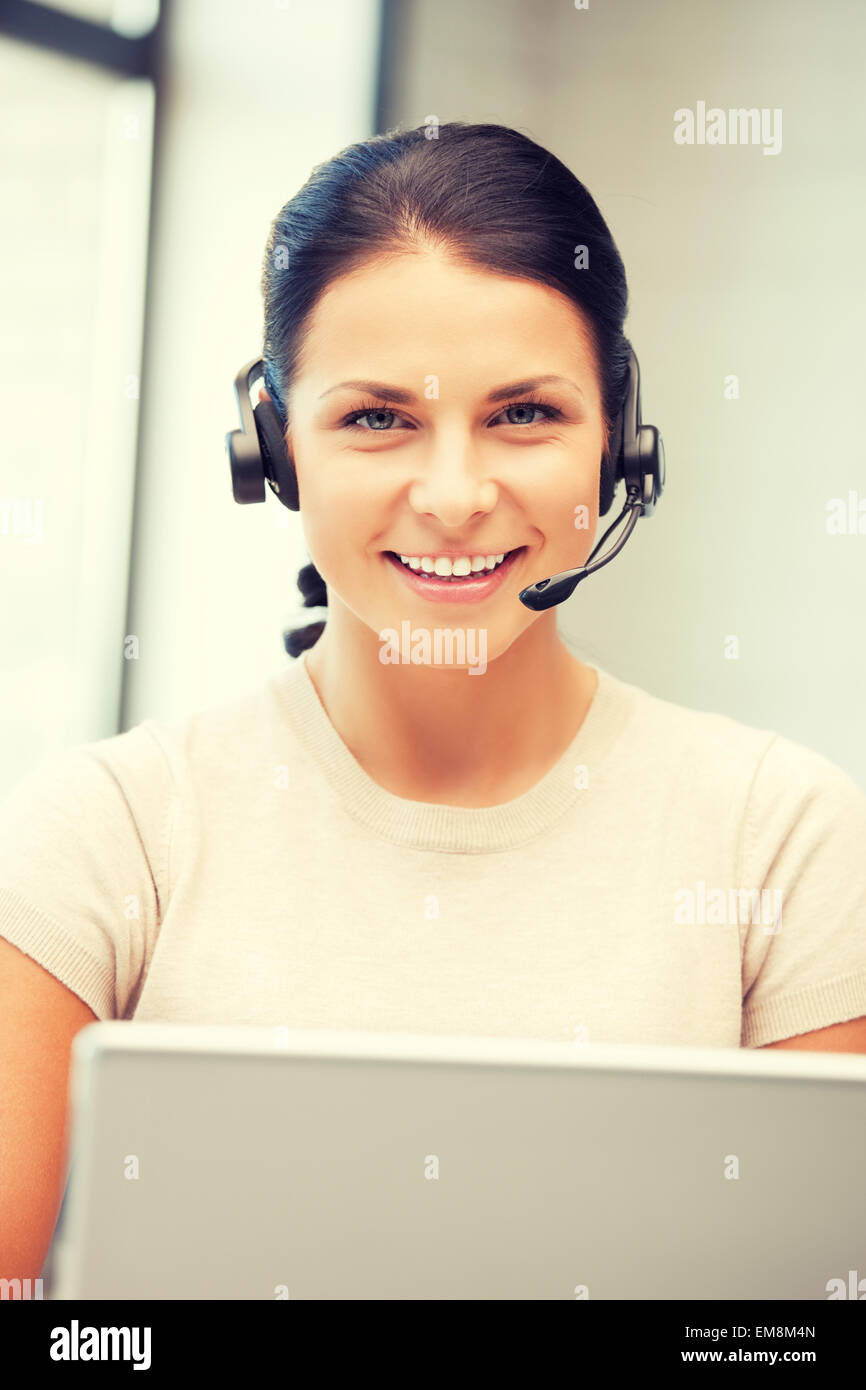 helpline operator with laptop computer Stock Photo - Alamy