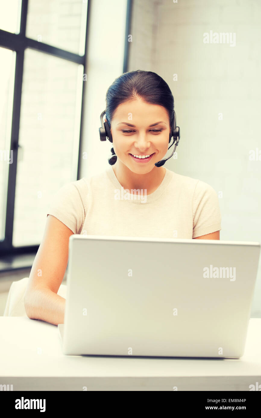 helpline operator with laptop computer Stock Photo - Alamy