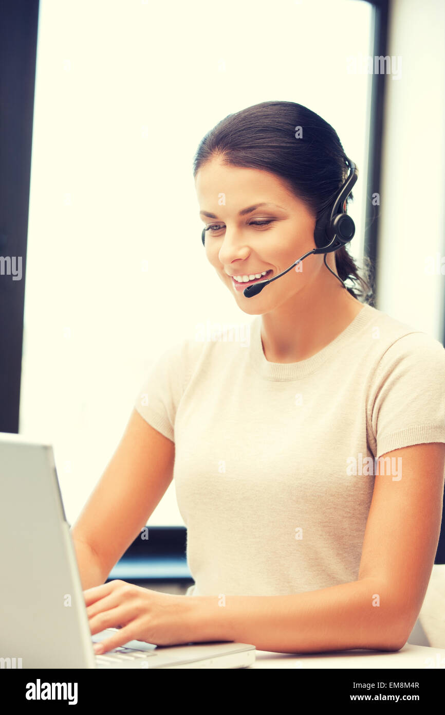 helpline operator with laptop computer Stock Photo - Alamy