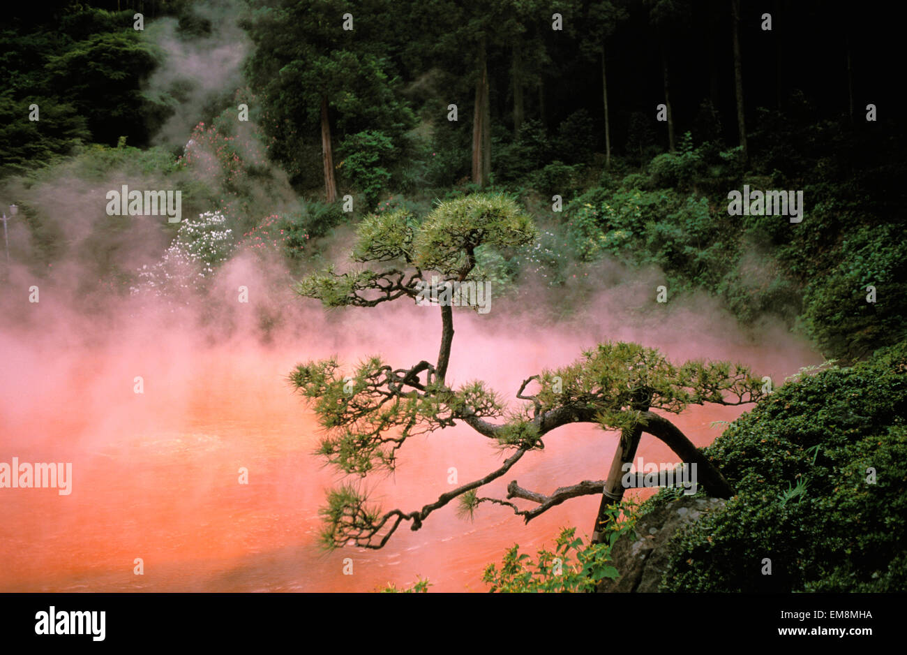 Japan, Beppu Kyushu, Mist From Chinoike Jigoku (Blood Pond Hell) Red ...