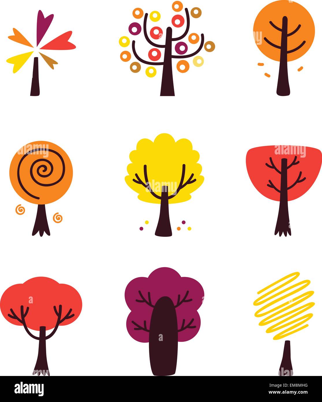 Colorful Autumn Vector Trees set isolated on white Stock Vector Image ...