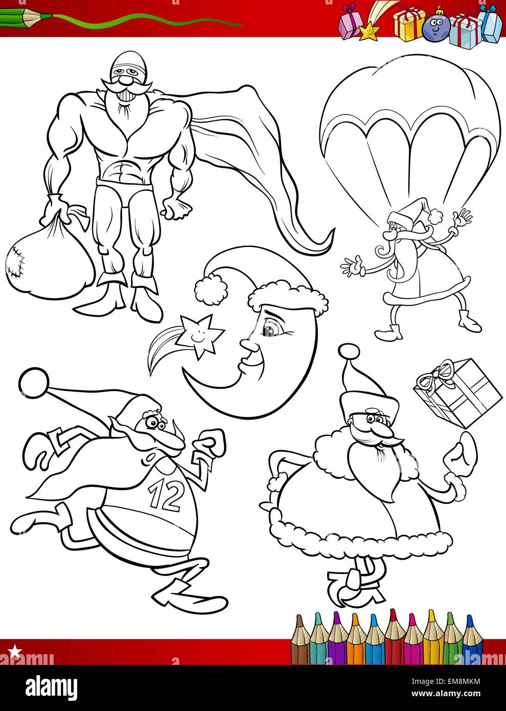 cartoon christmas themes coloring page Stock Vector Image & Art - Alamy