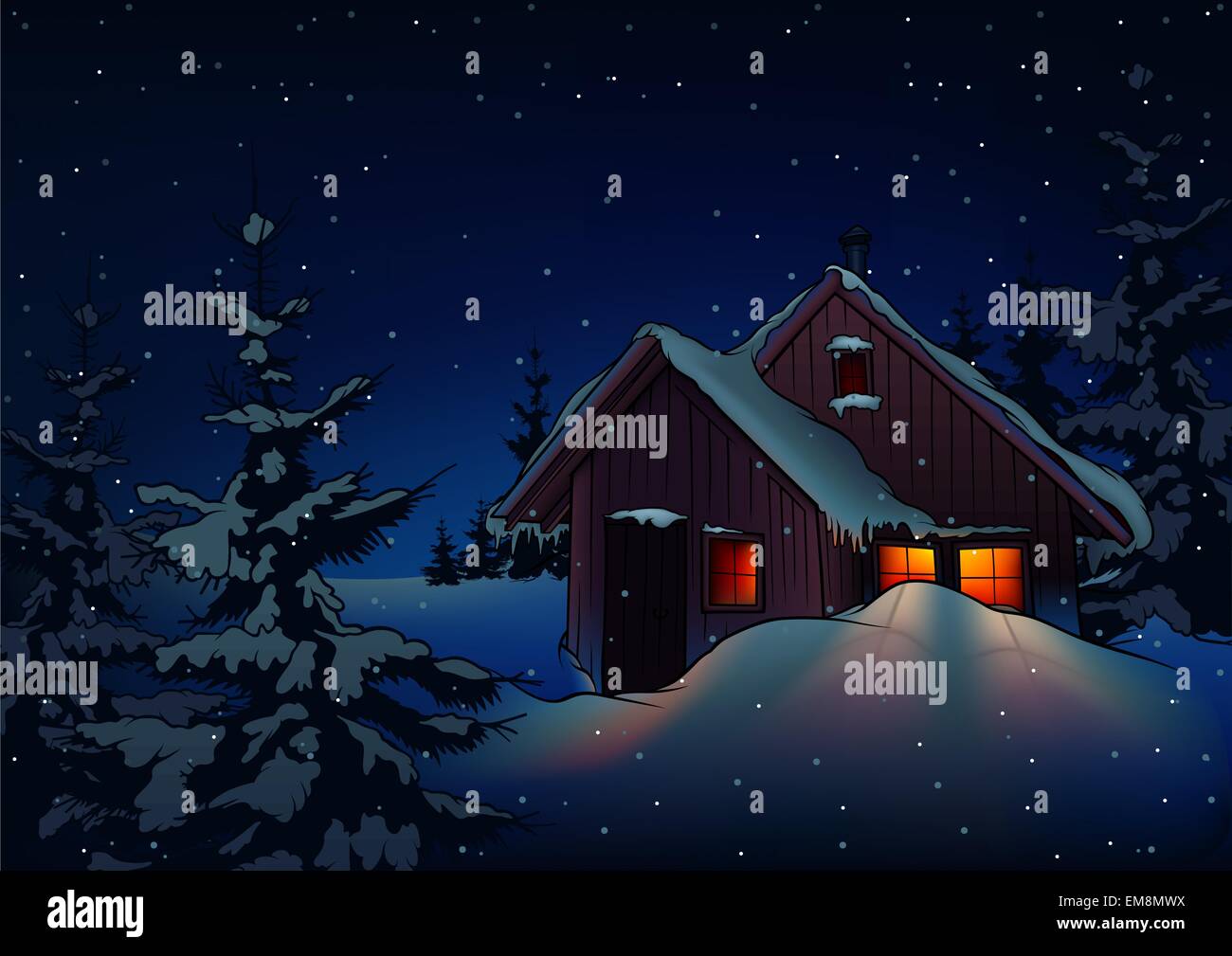 Frozen trees at night Stock Vector Images - Alamy