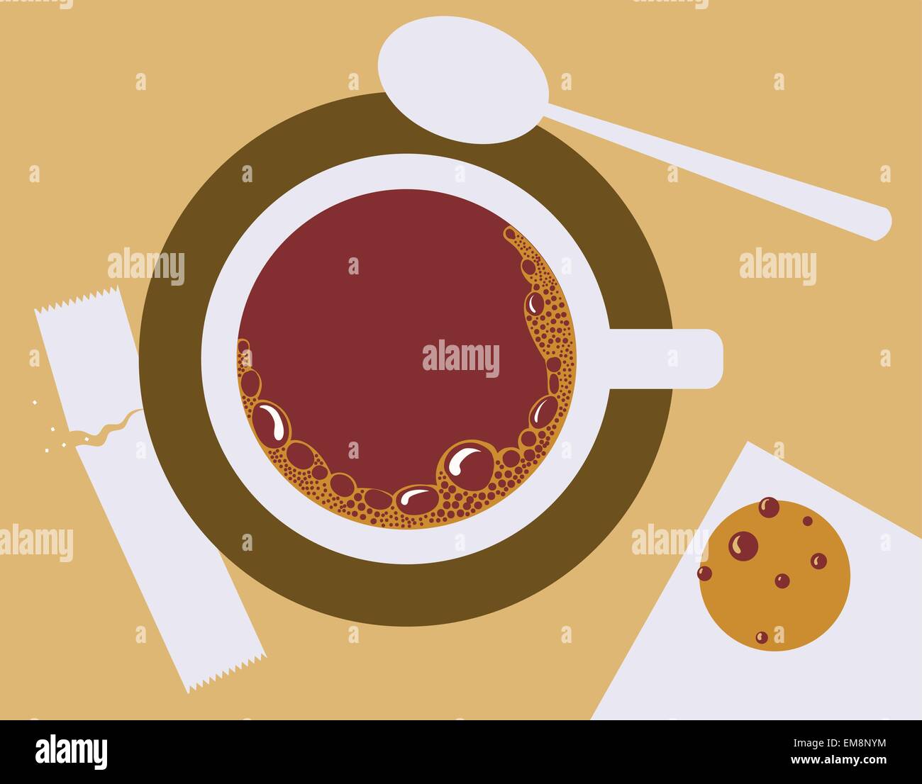 Vector image of a cup of coffee, sugar, spoons and cookies Stock Vector ...