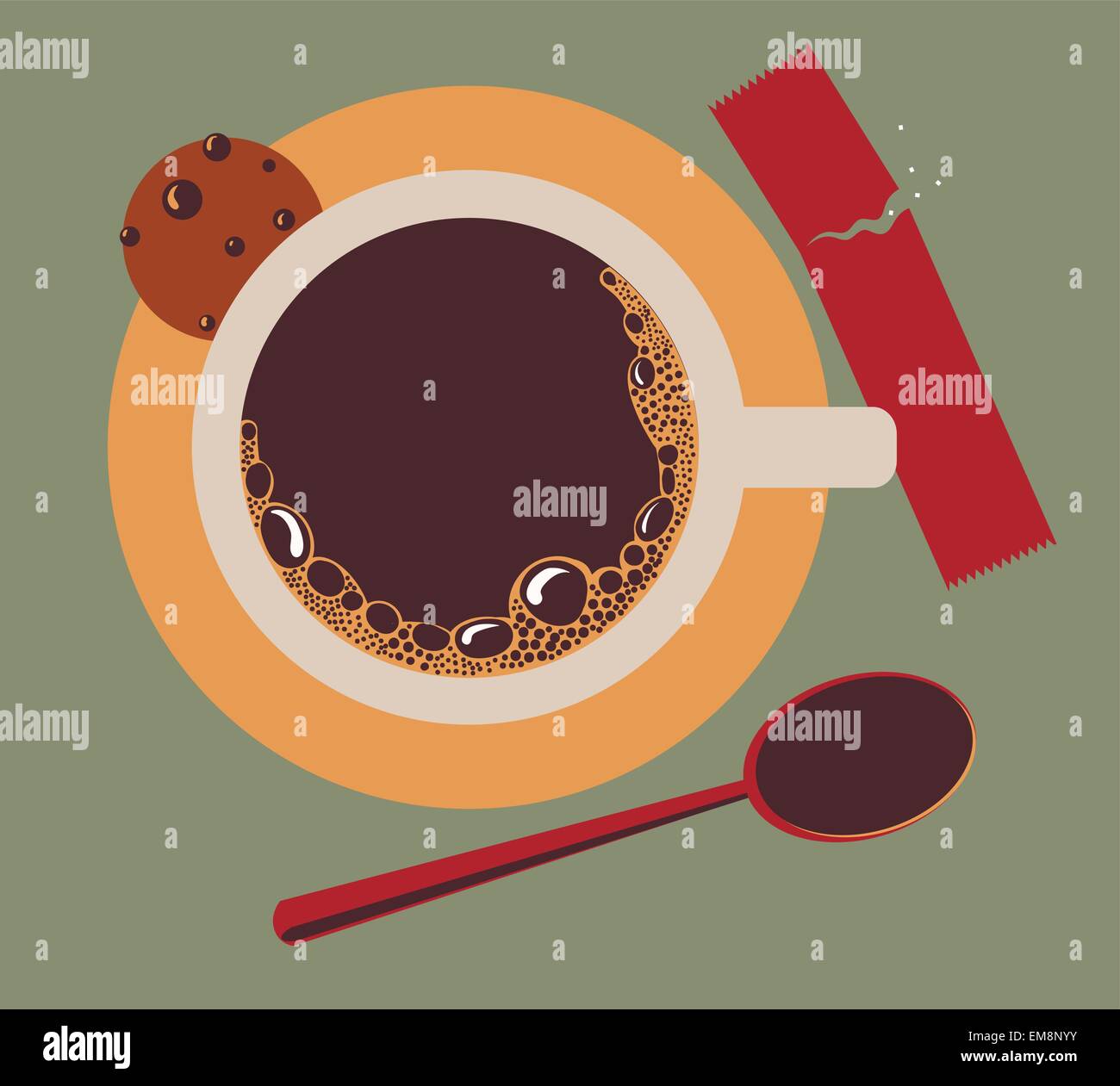 Vector image of a cup of coffee, sugar, spoons and cookies Stock Vector ...