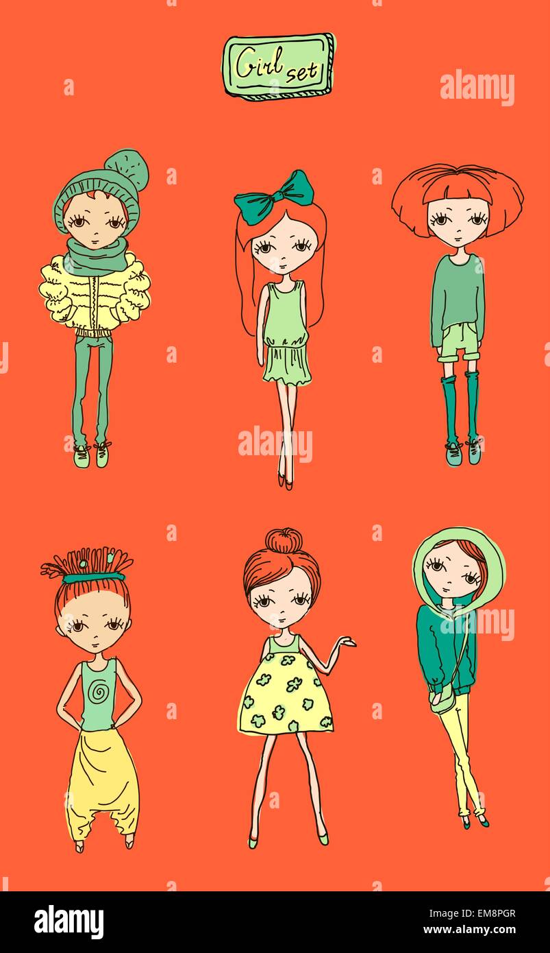 Set of teenage vector girls Stock Vector Image & Art - Alamy