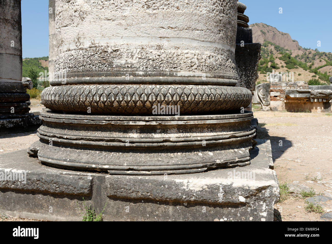 Intricate artistic detail on a column base at the east end (rear) of ...