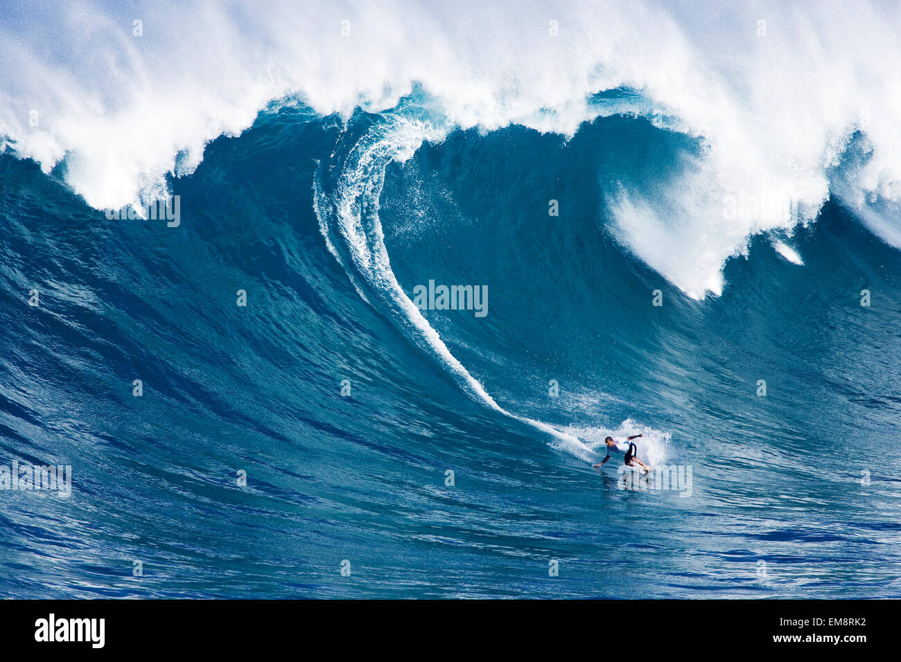 Hawaii, Maui, Jorge Martinez Surfs Huge Wave At Jaws Aka Peahi Stock ...