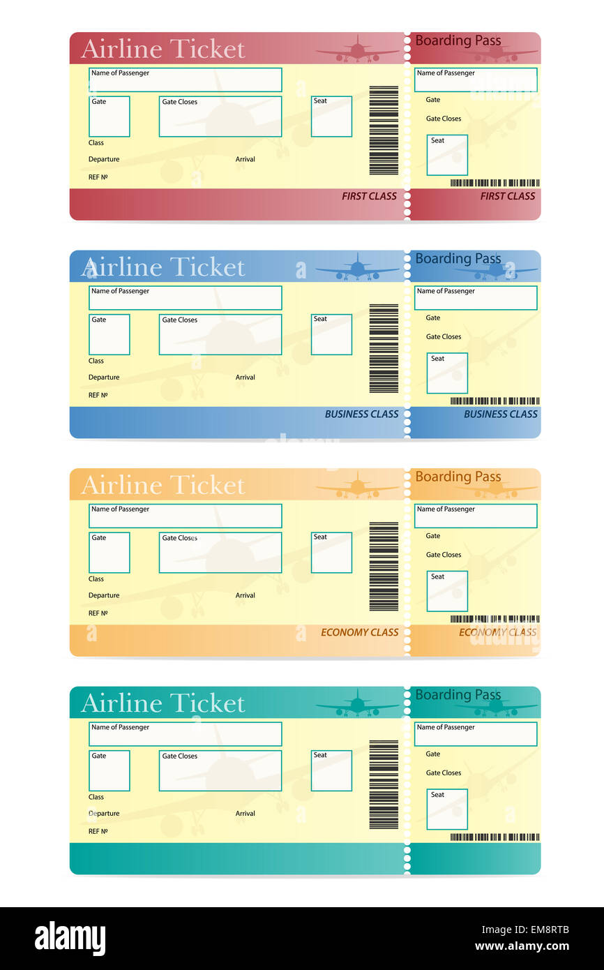 airline ticket set icons illustration isolated on white background ...