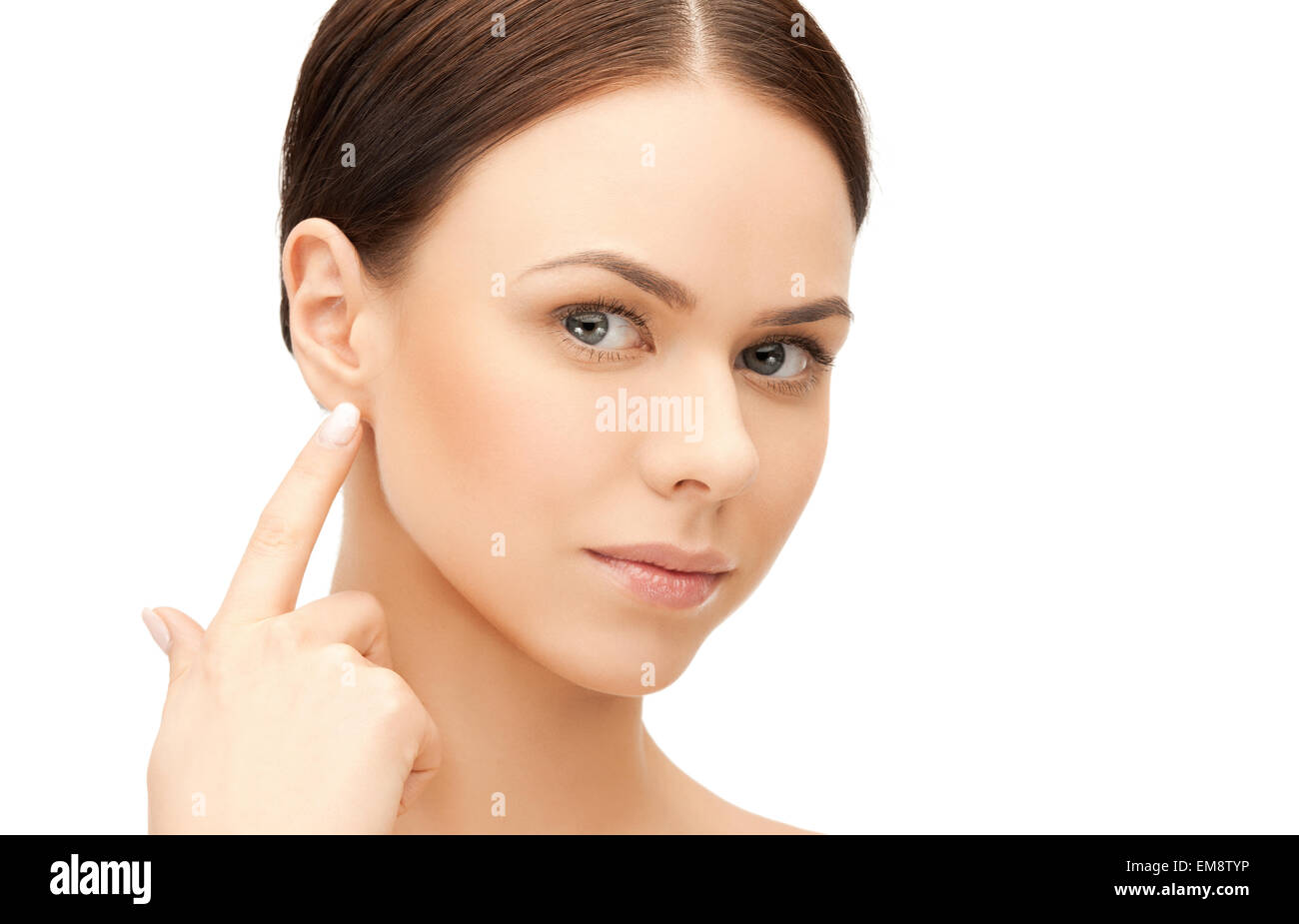 woman touching her ear Stock Photo - Alamy