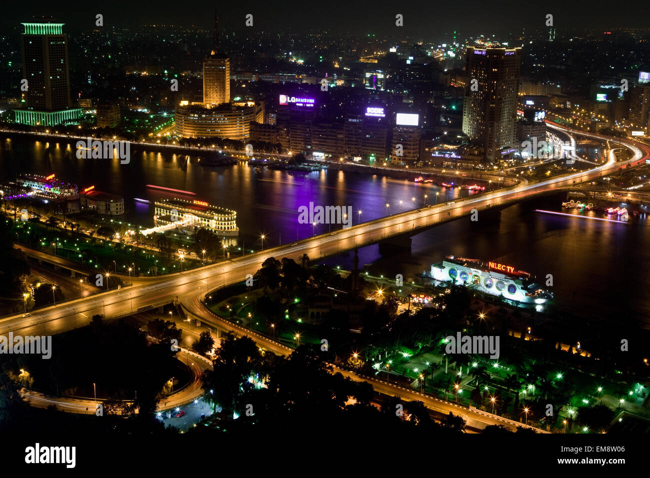 Cityscape seen from the Cairo Tower - the 6th October Bridge and the ...