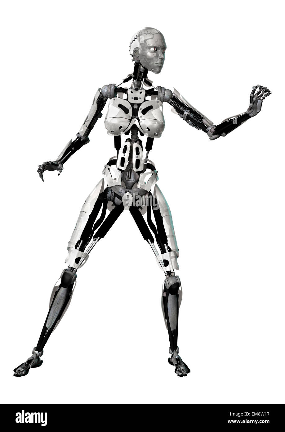 3D digital render of a female cyborg isolated on white background Stock ...