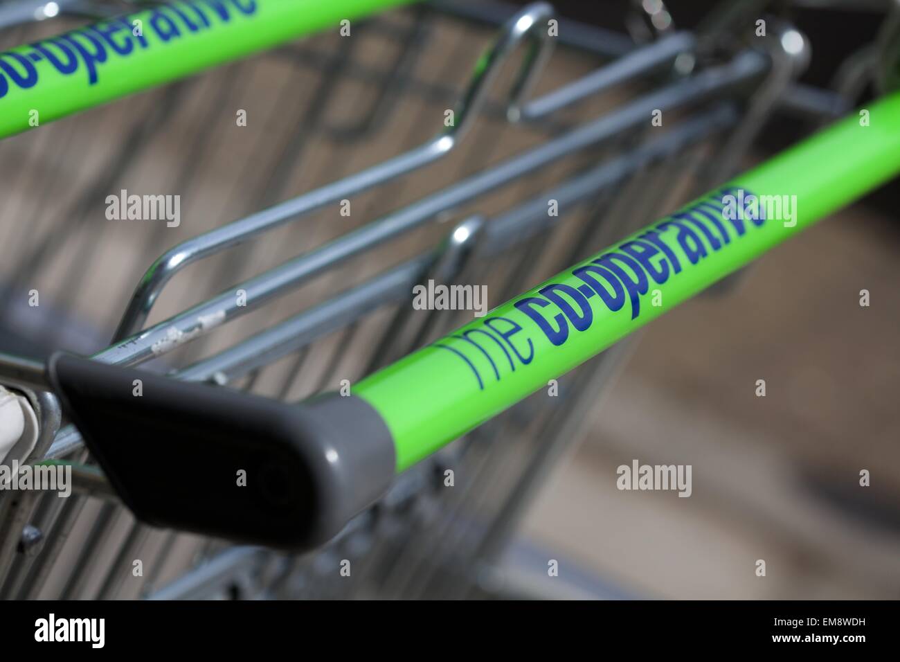 close up shot of Co-operative sign on shopping trolleys Stock Photo - Alamy