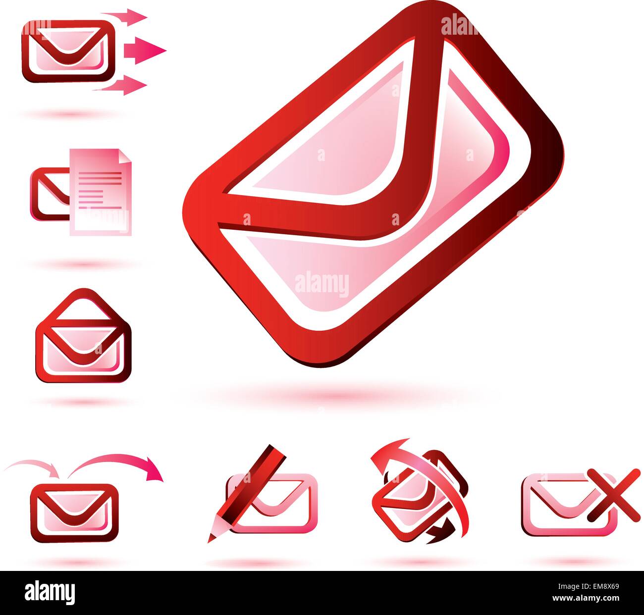 email icons set, isolated glossy vector symbols Stock Vector Image ...