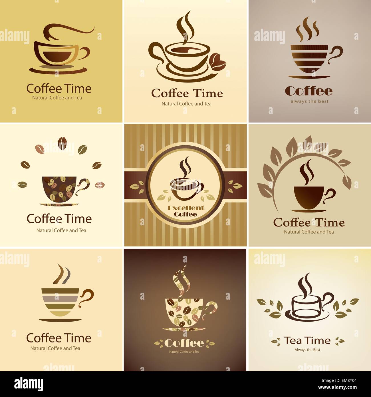 cafe emblem collection, set of coffee cups icons Stock Vector Image ...