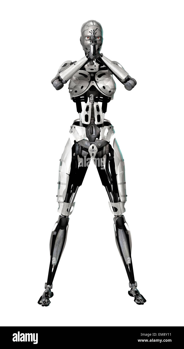 3D digital render of a female cyborg isolated on white background Stock ...