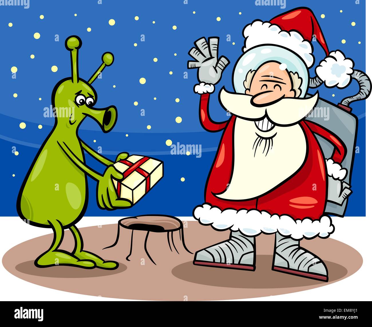 santa claus and alien cartoon illustration Stock Vector Image & Art - Alamy