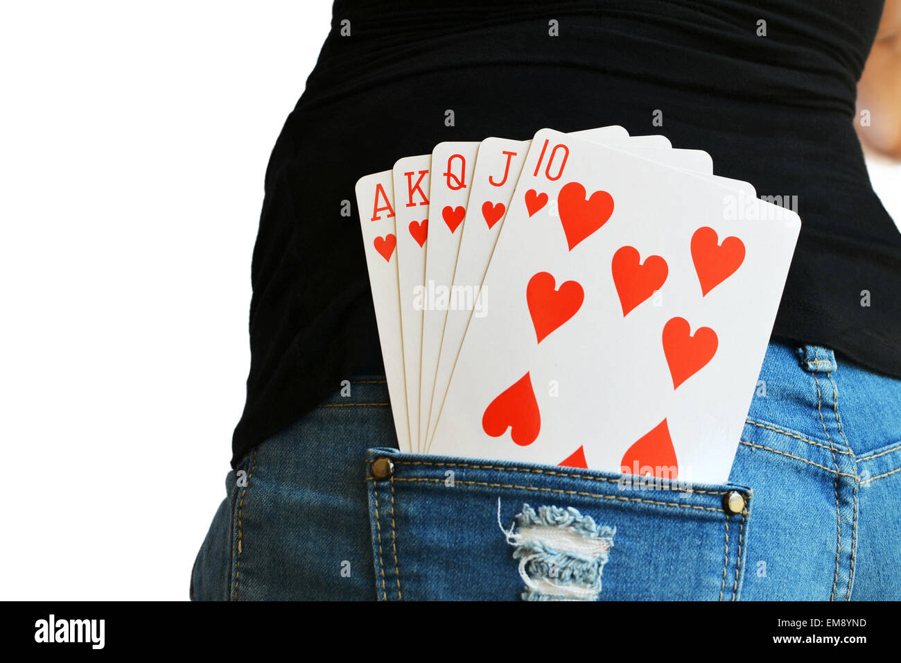 Straight playing cards in the rear pocket of a lady in Jeans Stock ...