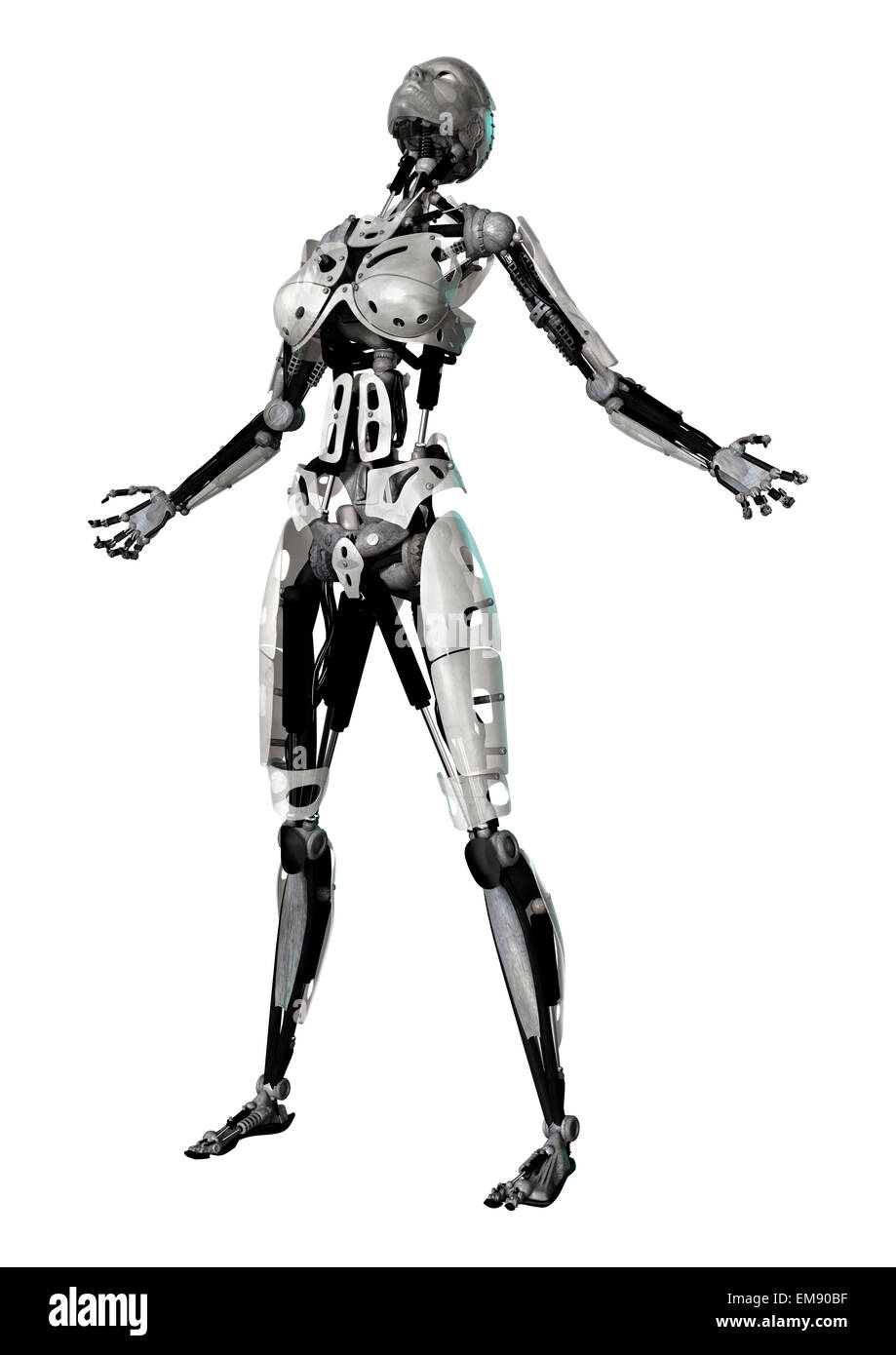 3D digital render of a female cyborg isolated on white background Stock ...