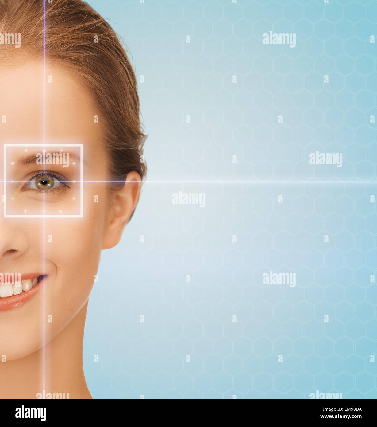 smiling young woman with laser light lines Stock Photo - Alamy